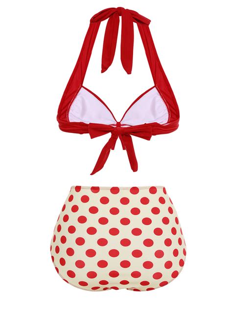 Red 1950s Polka Dots Halter Bikini Set Retro Stage