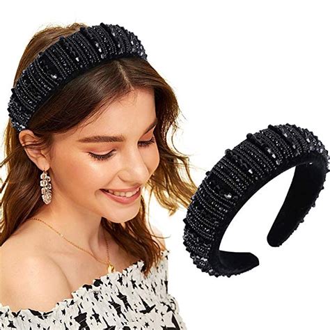 Velvet Padded Pearl Embellished Headband Large Padded Velvet Races Goth