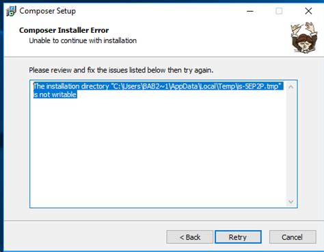 composer installation error on windows 10 the