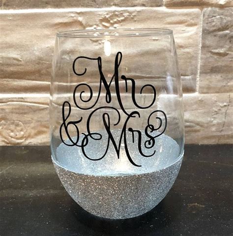 Mr And Mrs Stemless Wine Glass Wine Glass Stemless Wine Glass Glass