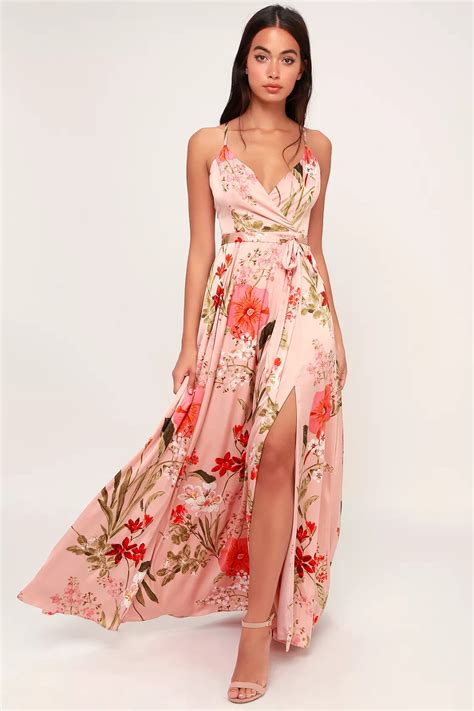 Still The One Blush Pink Floral Print Satin Maxi Dress Pink Floral