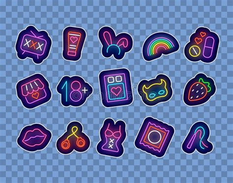 Sex Shop Neon Stickers Collection Intimate Patches Clipart Cream