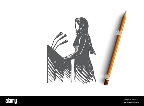 Interview Politics Hijab Woman Speaker Arab Concept Hand Drawn