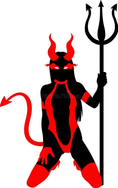 Devil Girl Silhouette With Trident Stock Vector Illustration Of Demon