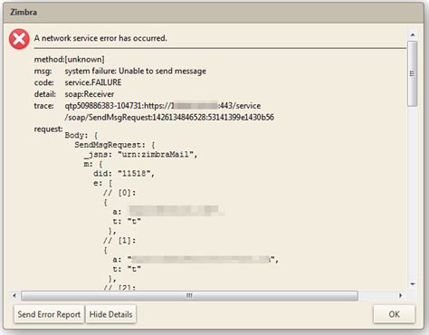 fix a a network service has occurred error with mailbox log showing