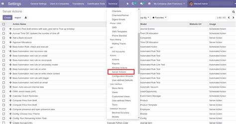 creating server actions in odoo 13