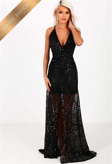 Limited Edition Goddess Black Sequin Split Maxi Dress Split Maxi