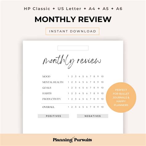 Monthly Review Printable Monthly Self Reflection Happy Planner