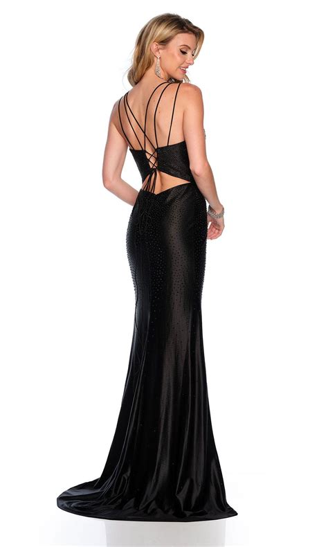 Open Back Long Black Prom Dress With Beads