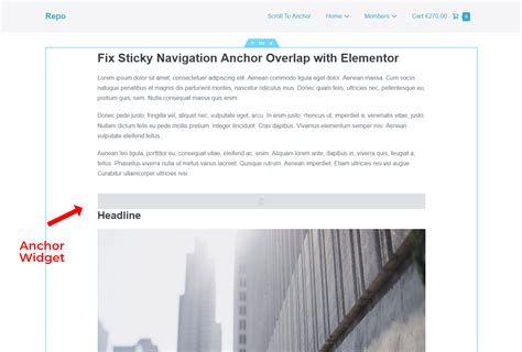 fix sticky header overlaps anchor in elementor page builder framework