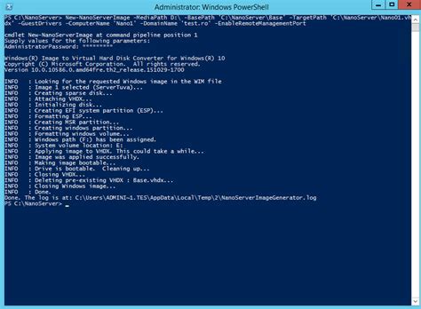 how to create a windows server 2016 nano server image
