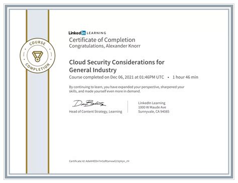 Certificate Of Completion Cloud Security Considerations For General