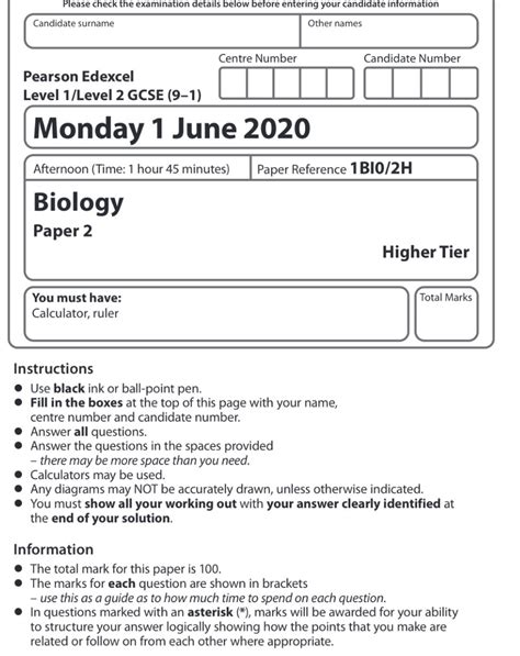 Biology Paper 1 Igcse Edexcel 2023 Printable Templates Protal
