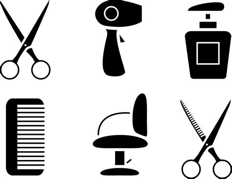 Set Of Icons Of Hairdressing Accessories Such As Scissors Hair Dryer