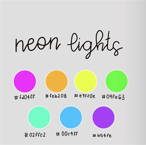 Neon Lights Goodnotes Pallet With Color Codes Neon Colour Palette