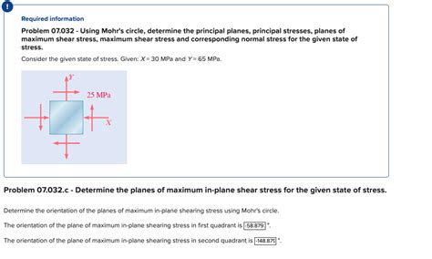 Solved Required Information Problem 07 032 Using Mohrs
