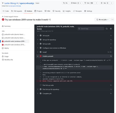 issue occurred when trying to build opencv node binding prebuilt using