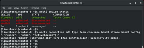 how to configure nic teaming on centos 8 rhel 8