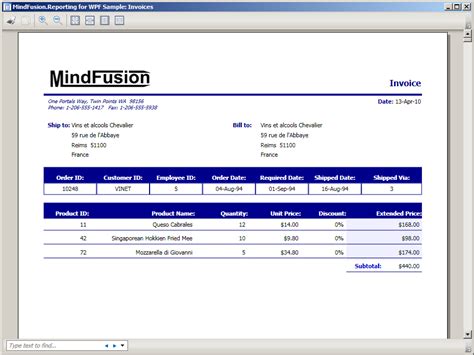 mindfusion reporting wpf reporting component