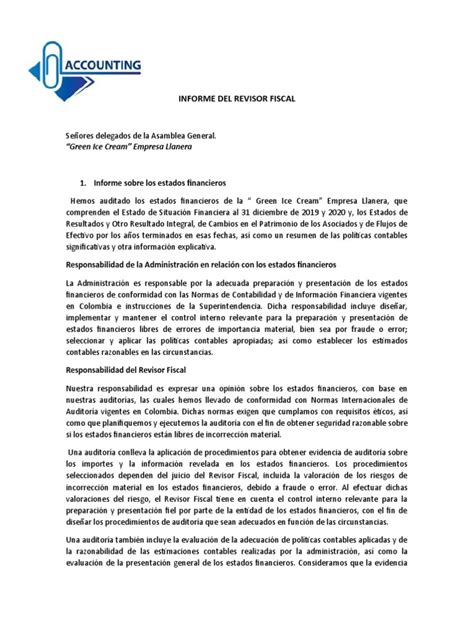 Informe Del Revisor Fiscal 2021 Pdf Auditoría Contabilidad