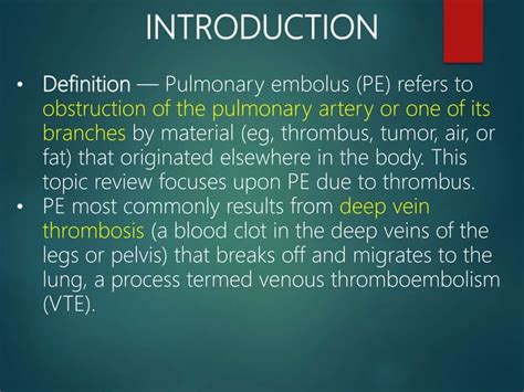 Acute Pulmonary Embolism Introduction Clinical Presentation