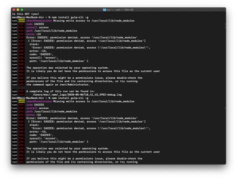 npm gulp installation errors on terminal stack overflow