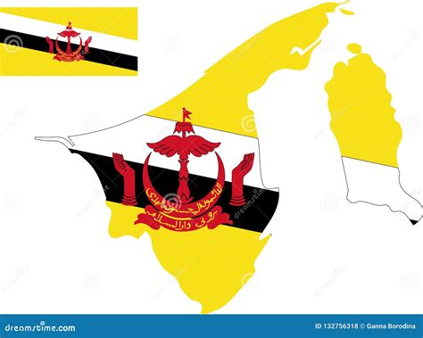 Vector Map Of Brunei With Flag Isolated White Background Stock