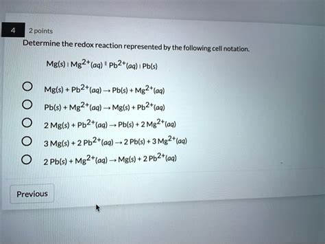 Solved 2 Points Determine The Redox Reaction Represented By The