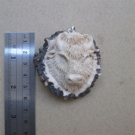 Bison Head Carved Antler Pendant Deer Horn Bali Bone Carving With