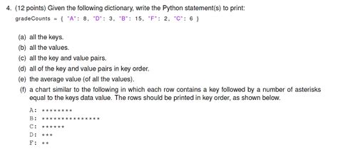 solved 4 12 points given the following dictionary write
