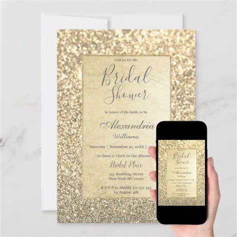 Chic Glamorous Trendy Gold Glitter Bridal Shower Invitation Zazzle