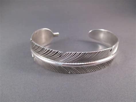 Joe Mace Sterling Silver Feather Bracelet Two Grey Hills