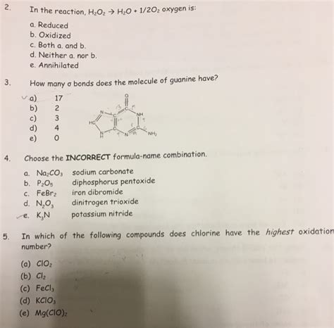 Solved In The Reaction H2o2 → H2o 1 2o2 Oxygen Is A