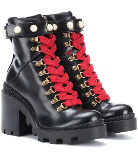 Gucci Leather Embroidered Ankle Boot In Black Leather Black Lyst