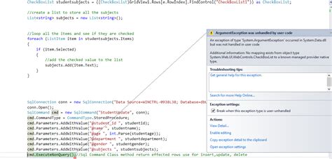 c update checkboxlist values form gridview and save into database