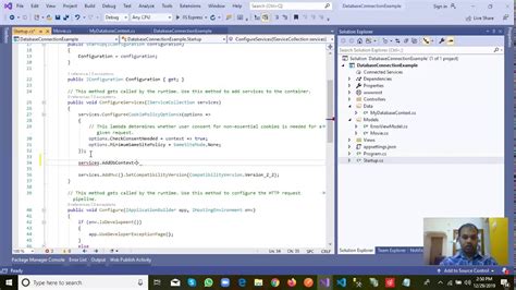 how to connect database using dbcontext in core application asp