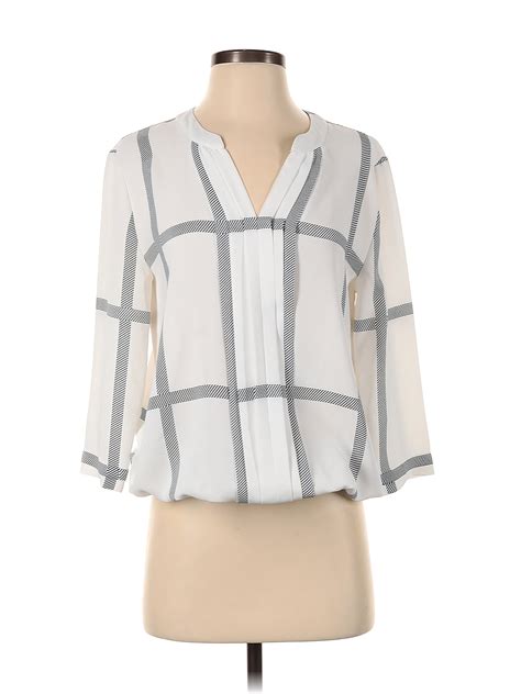41hawthorn 100 Polyester Color Block White Gray Long Sleeve Blouse