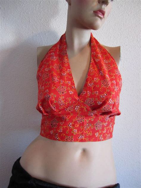 Vintage 70s Halter Top In Red With Fun Design Etsy Halter Top 70s