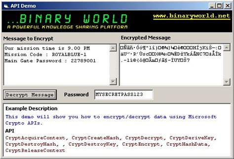 binaryworld working with crypto api to encrypt decrypt text [ vb