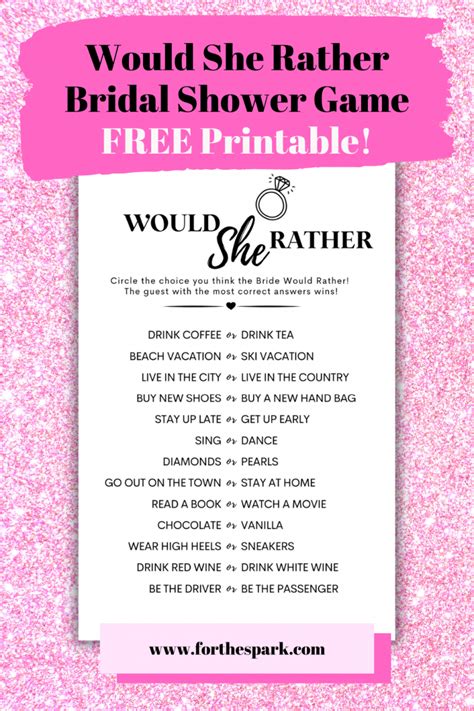 Would She Rather Bridal Shower Game Free Printable Artofit