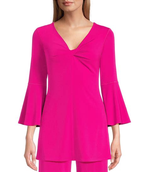Eva Varro Solid Knit Jersey Twist V Neck 3 4 Bell Sleeve Coordinating A