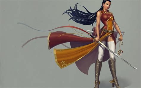 Girl Fantasy Art Style Illustration Witcher Minimalism Sword