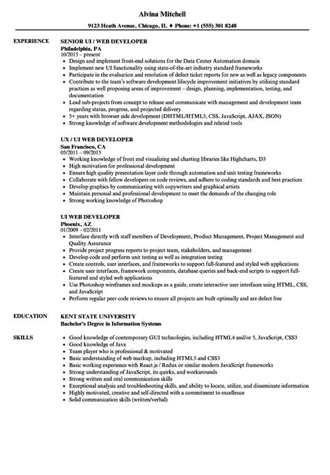 ui web developer resume samples velvet jobs