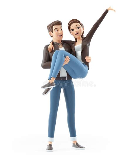 3d Cartoon Man Carrying Woman In His Arms Stock Illustration