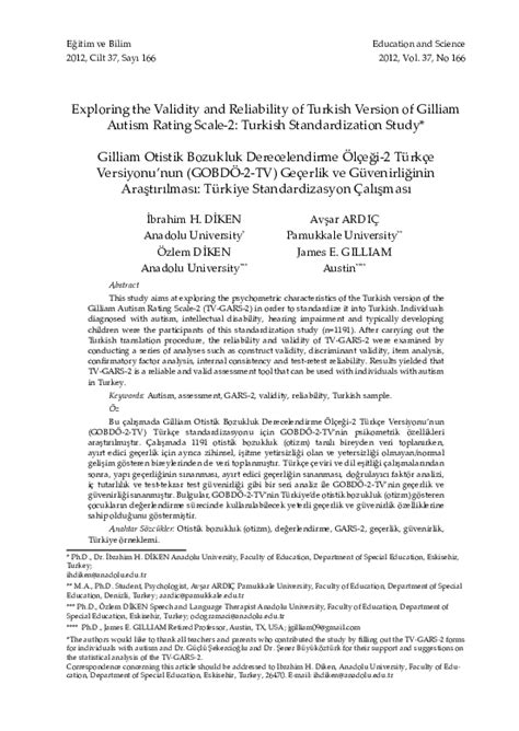 Pdf Exploring The Validity And Reliability Of Turkish Version Of