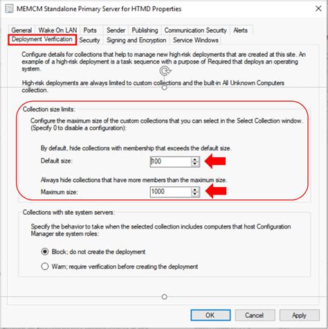how to configure collection size limits for task sequence deployment