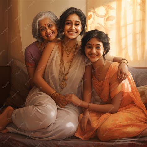Premium Photo Indian Granny Mom And Me Three Generations Of Girl