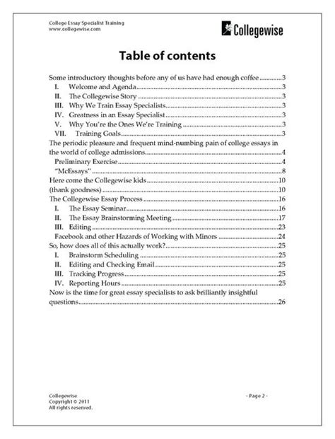 essay table of contents