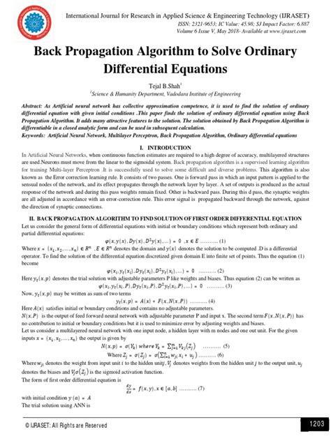 back propagation algorithm to solve ordinary differential equations