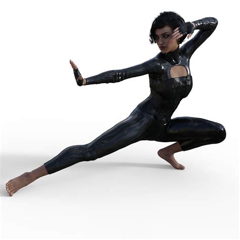figure drawing pose of female action combat crouching and hands